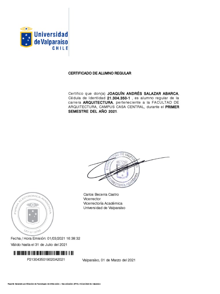 Certificado de Alumno Regular | PDF