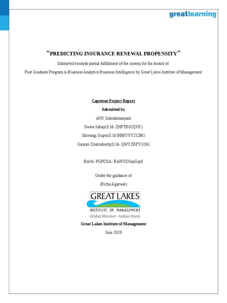 Capstone Grp6 PREDICTING INSURANCE RENEWAL PROPENSITY v3 | PDF