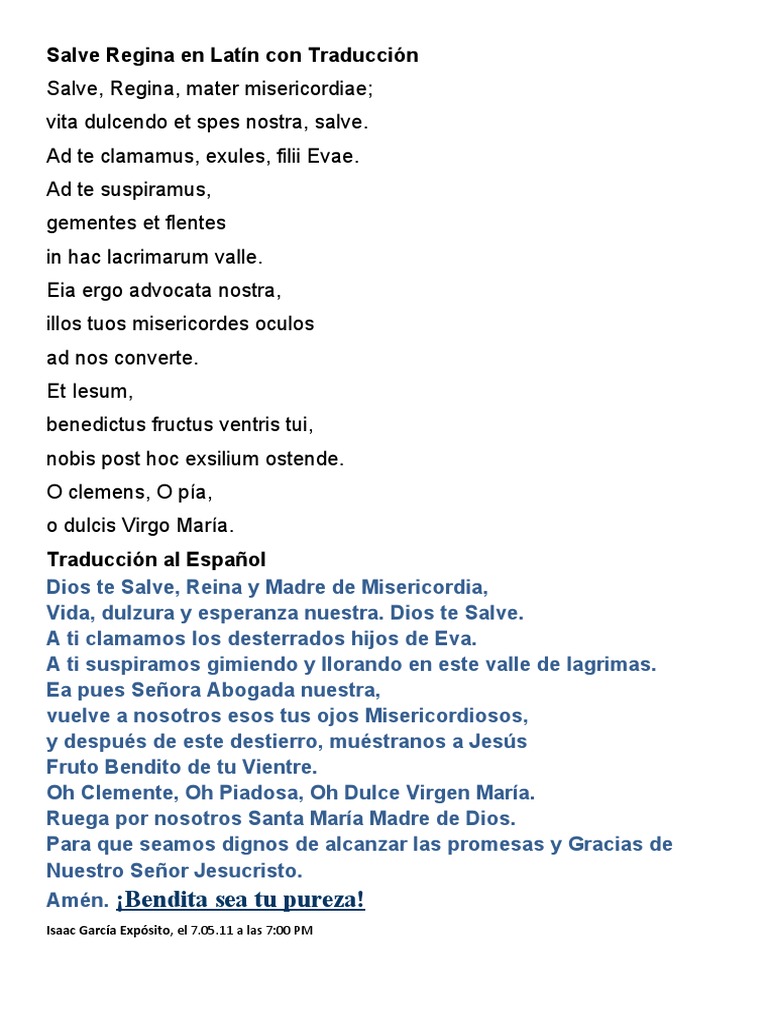Salve Regina en Latín Con Traducción | PDF | Literatura cristiana ...