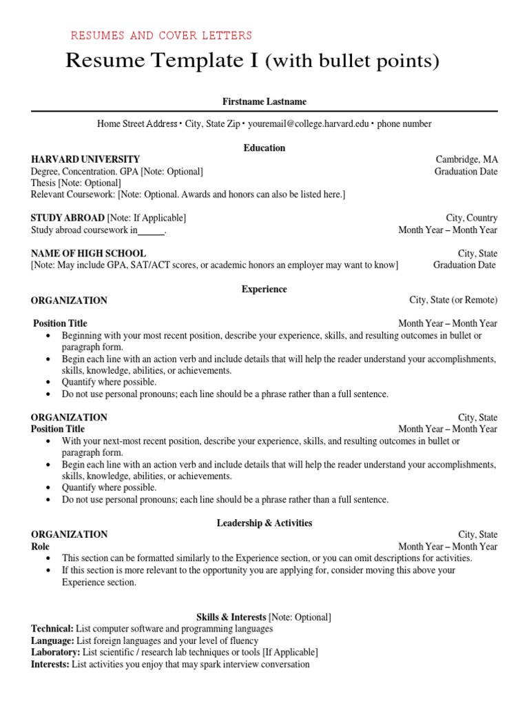 Resume Template I: (With Bullet Points) | PDF