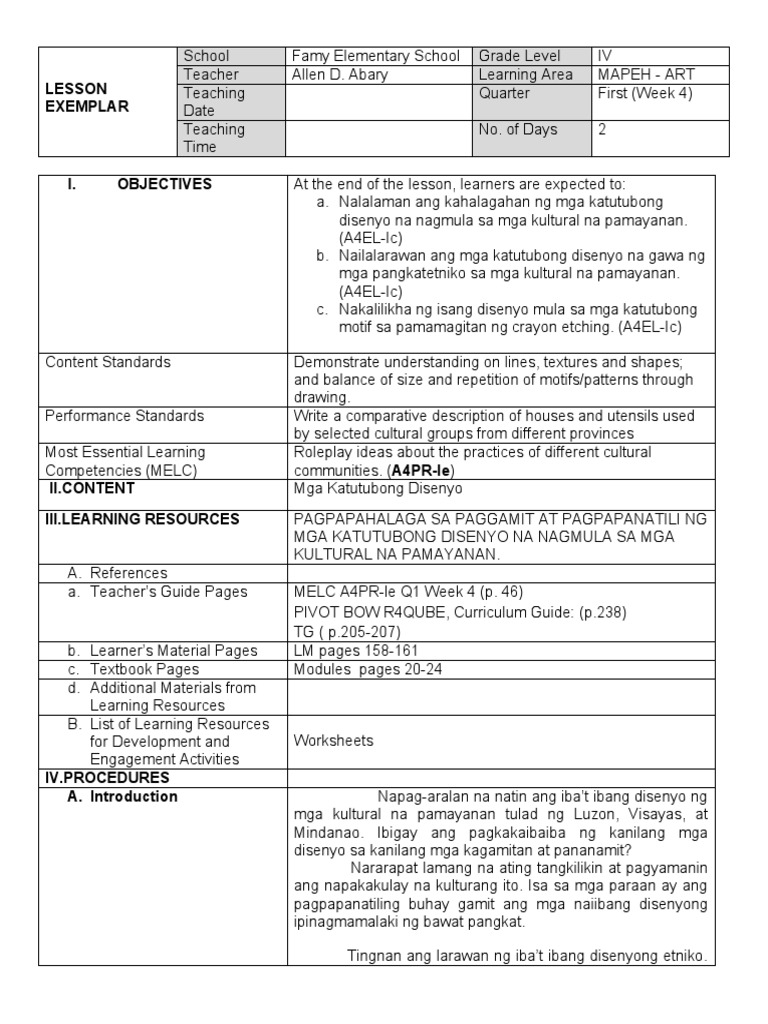 Rev Arts Week4 Lesson Exemplar Mapeh | PDF
