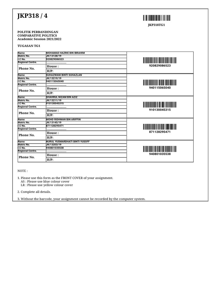 Cover Tugasan JKP318 | PDF