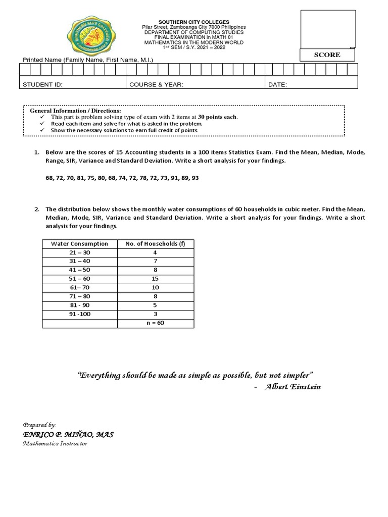 Final Exam MMW 1 | PDF