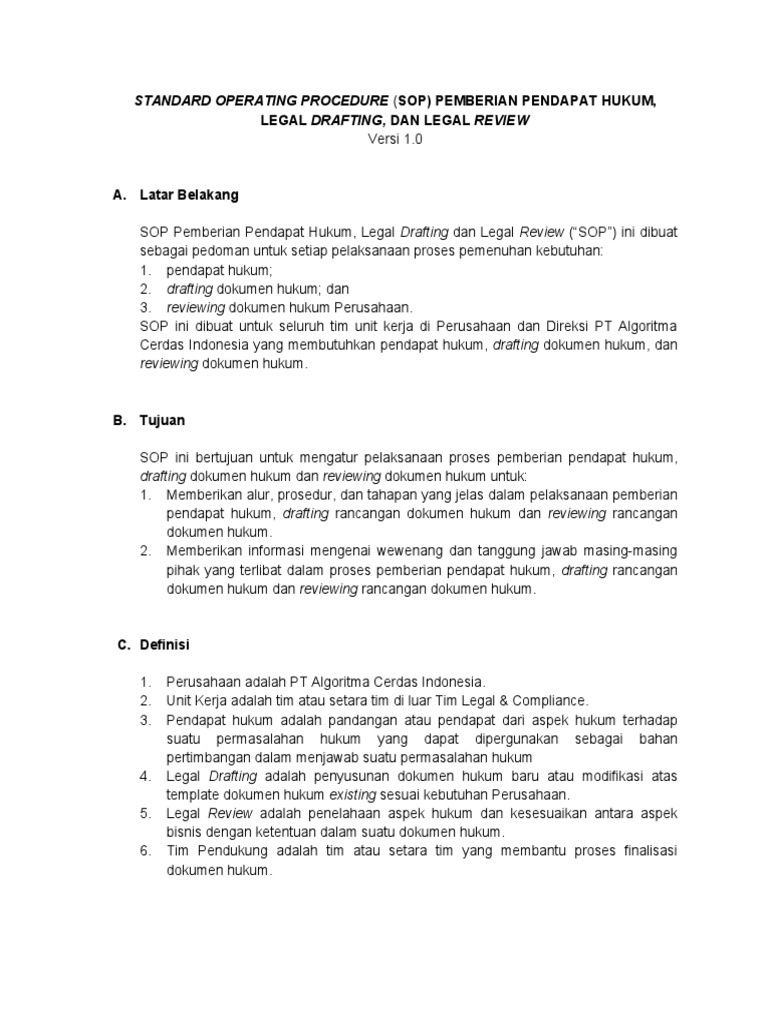 SOP Pendapat Hukum, Legal Drafting Dan Legal Review | PDF
