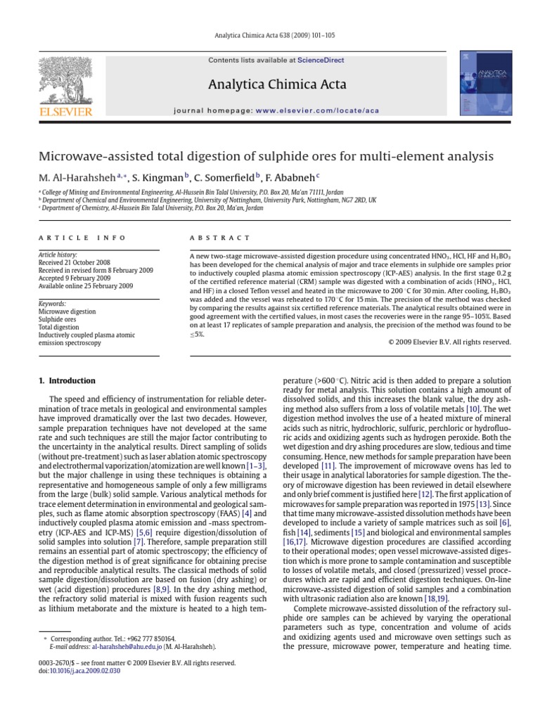 Microwave-Assisted Total Digestion of Sulphide Ores For Multi-Element ...