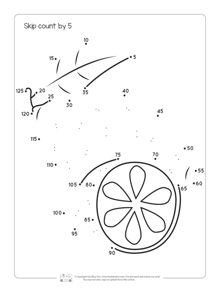 Dot To Dot Skip Counting by 5s Worksheet Fruits Freebie | PDF
