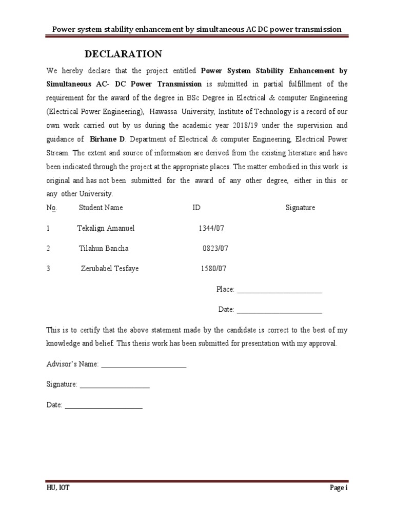 Declaration: Power System Stability Enhancement by Simultaneous AC DC ...