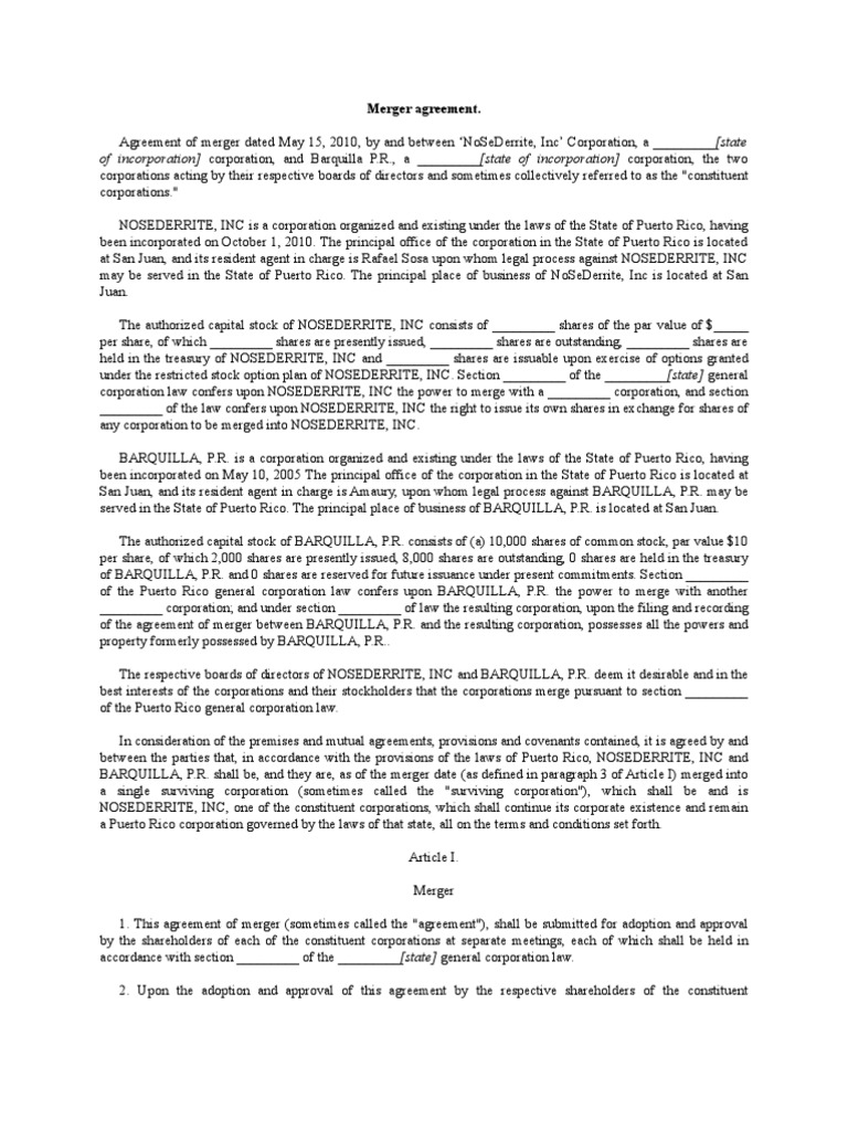 Merger Agreement | Corporations | Stocks