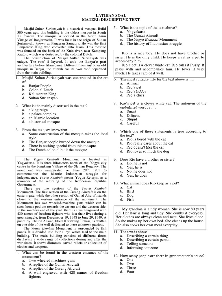 Latihan Soal Materi: Descriptive Text | PDF | Physician | Bali