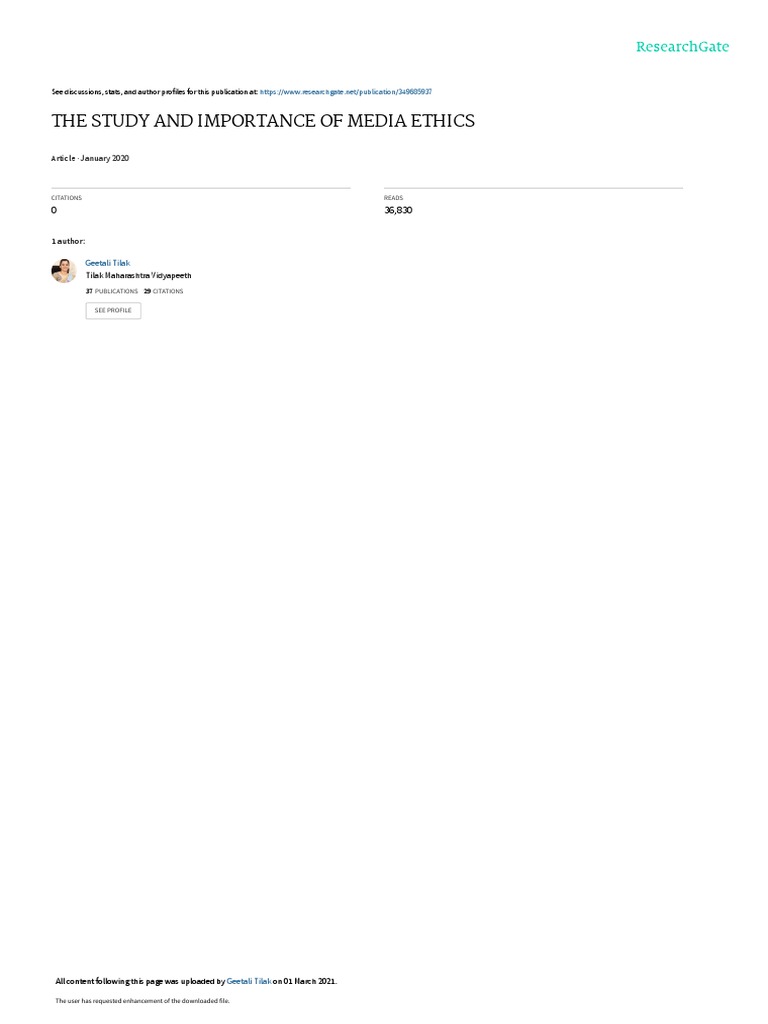 The Study and Importance of Media Ethics: January 2020 | PDF | Mass ...