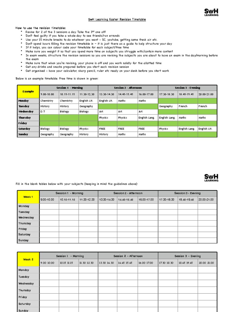 A Comprehensive Easter Revision Timetable: Guidelines for Effective ...
