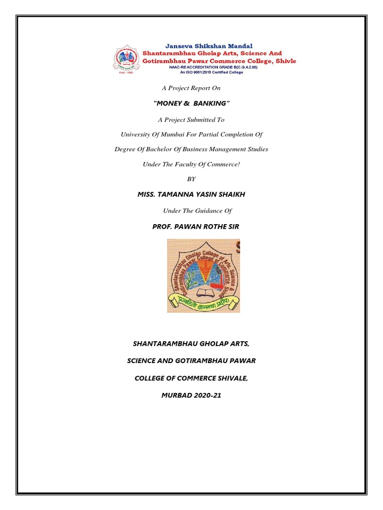 A Project Report On: "Money & Banking" | PDF | Money | Money Supply