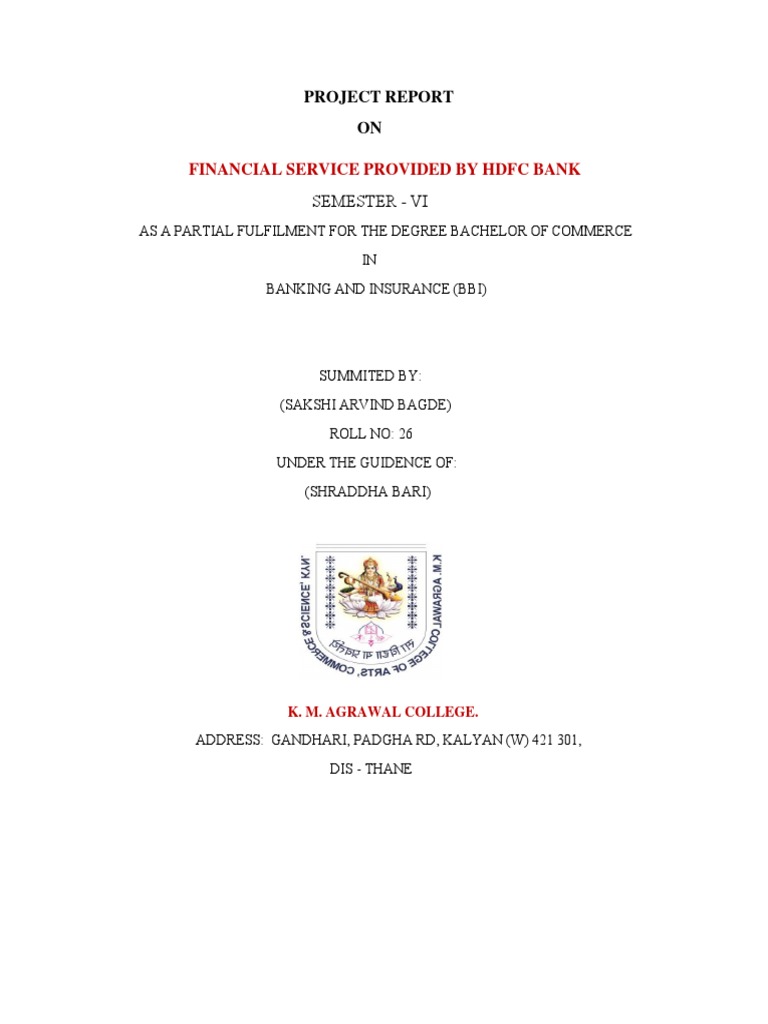 An Analysis of the Financial Services Provided by HDFC Bank: A Project ...