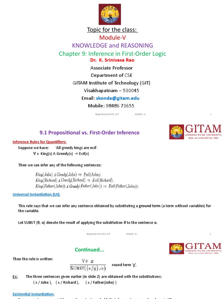 Topic For The Class:: Knowledge and Reasoning | PDF | Logic | Metalogic