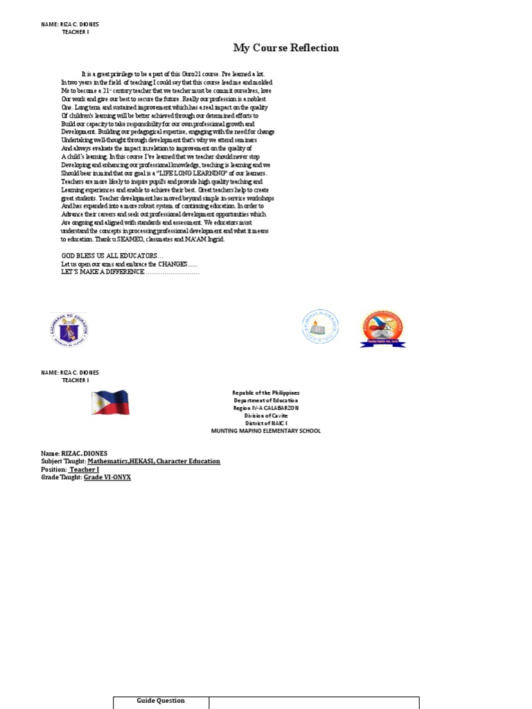 My Course Reflection | PDF | Teachers | Learning