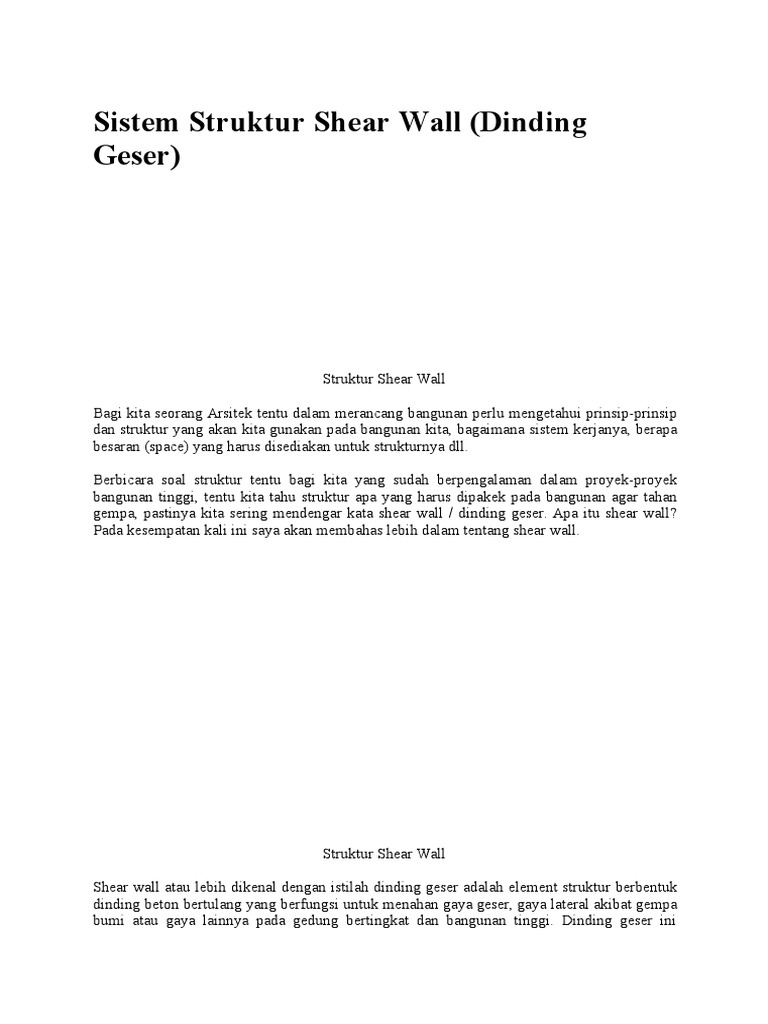 Sistem Struktur Shear Wall Dinding Geser | PDF