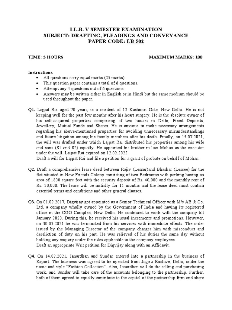 DPC Paper 2022 | PDF | Divorce | Lease