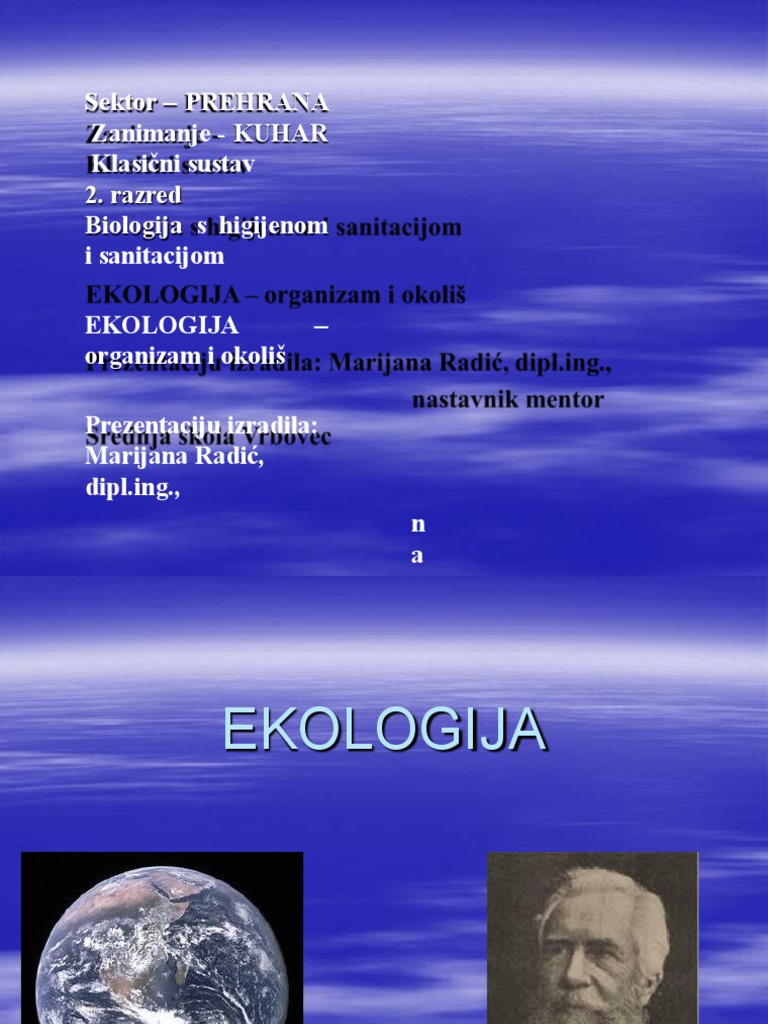 HTT Bio Ekologija 1-Razred | PDF