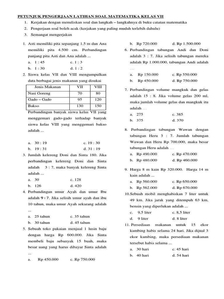 Latihan Soal Matematika Kelas 7 | PDF | Griya & Taman
