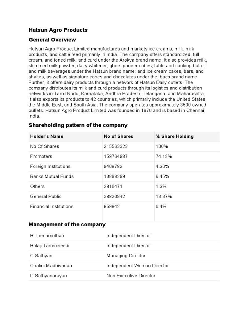Hatsun Agro Products | PDF | Swot Analysis | Agriculture