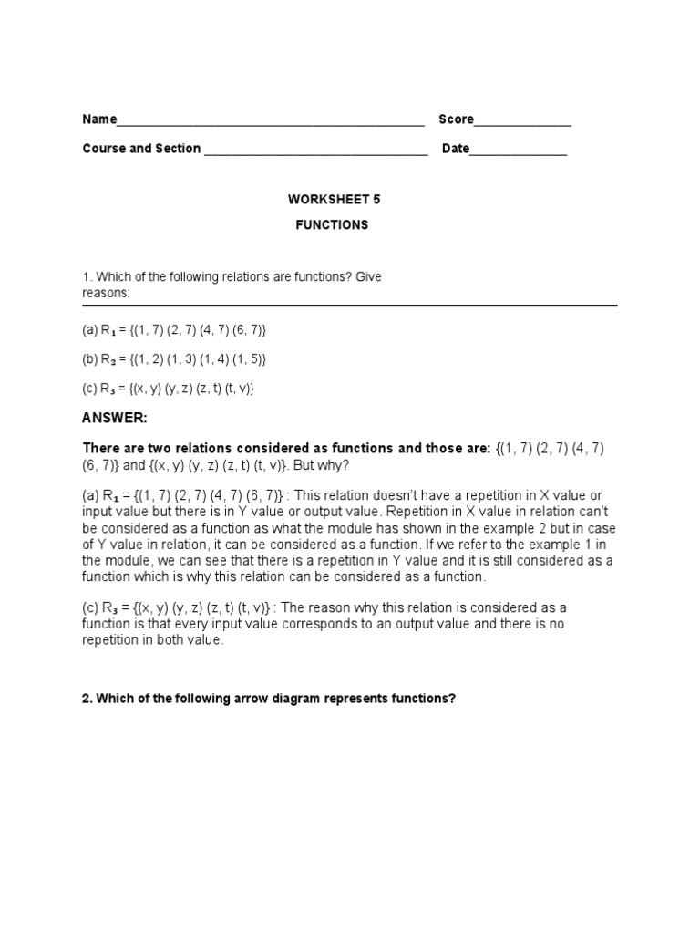 Worksheet 5 Functions | PDF | Function (Mathematics) | Mathematics