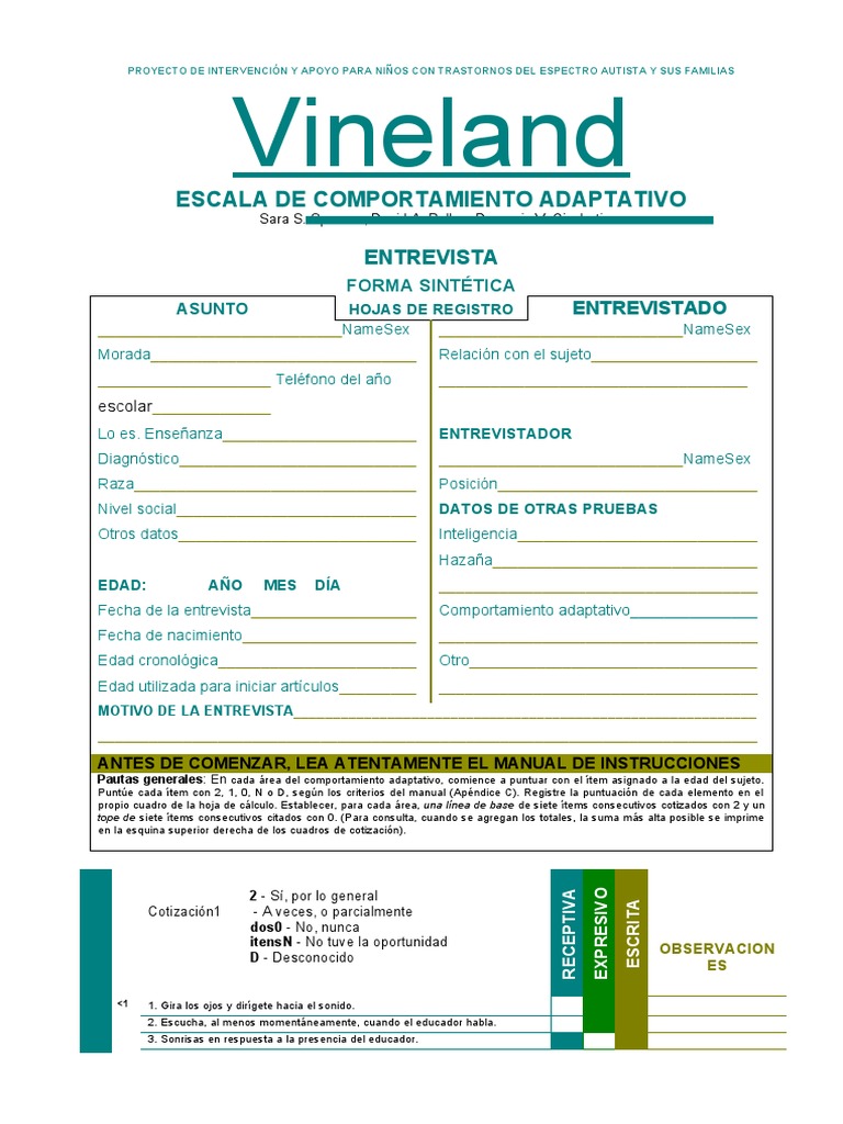 Vineland Formulario | PDF