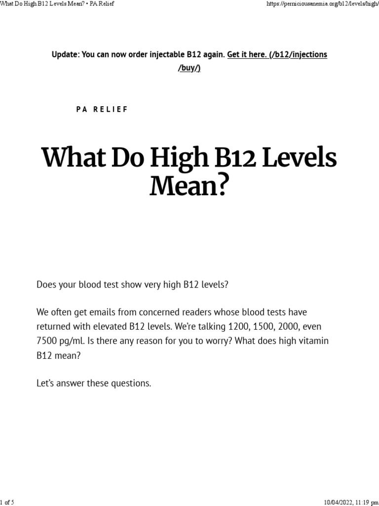 What Do High B12 Levels Mean - PA Relief | PDF | Wellness
