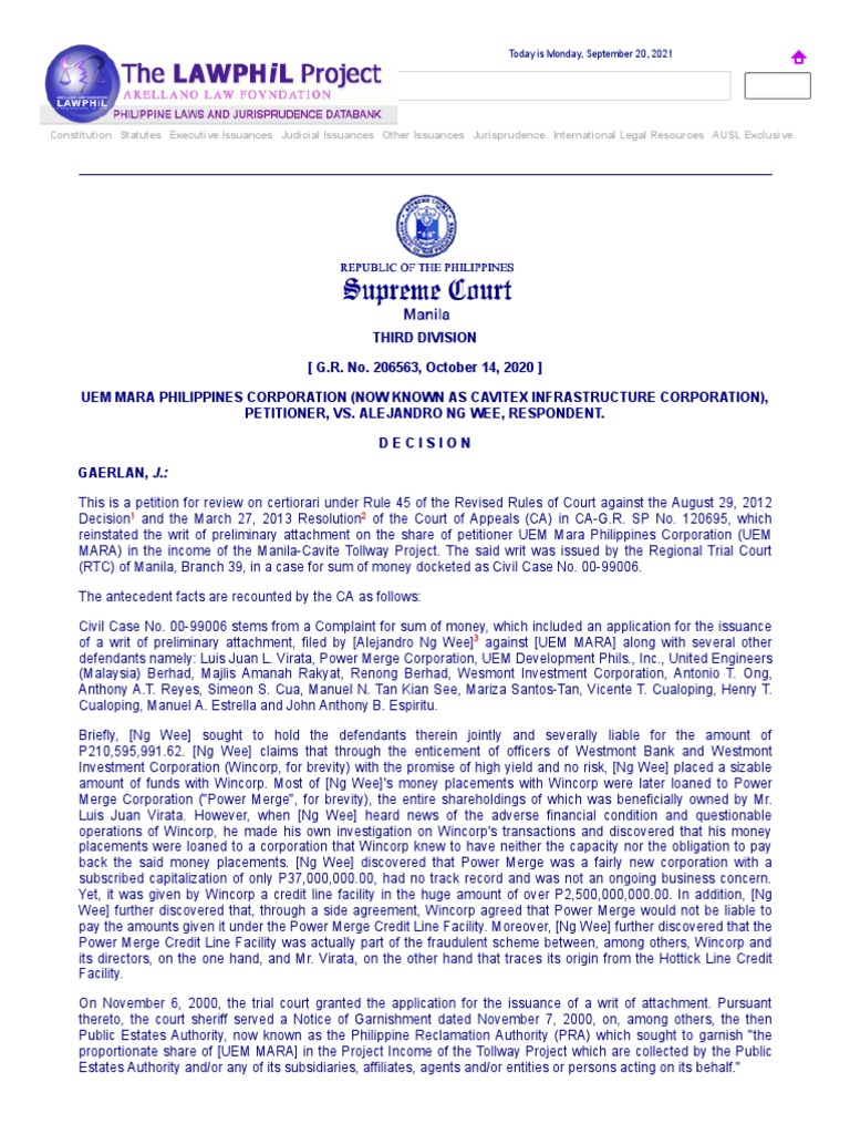 4.0 UEM MARA PHILIPPINES CORP vs. ALEJANDRO NG WEE G.R. No. 206563 ...
