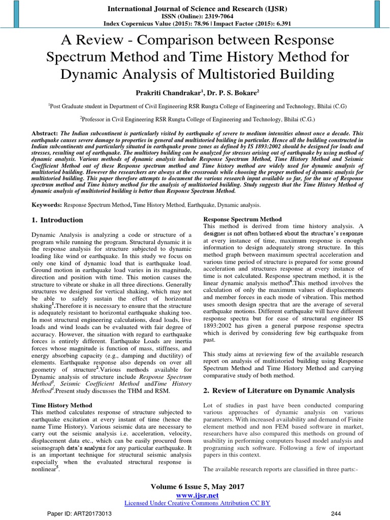A Review - Comparison Between Response Spectrum Method and Time History ...