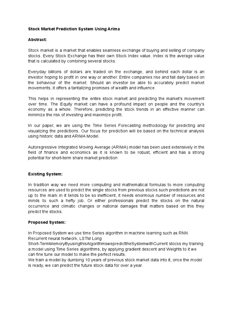 Stock Market Prediction System Using Arima | PDF | Stock Market | Stocks