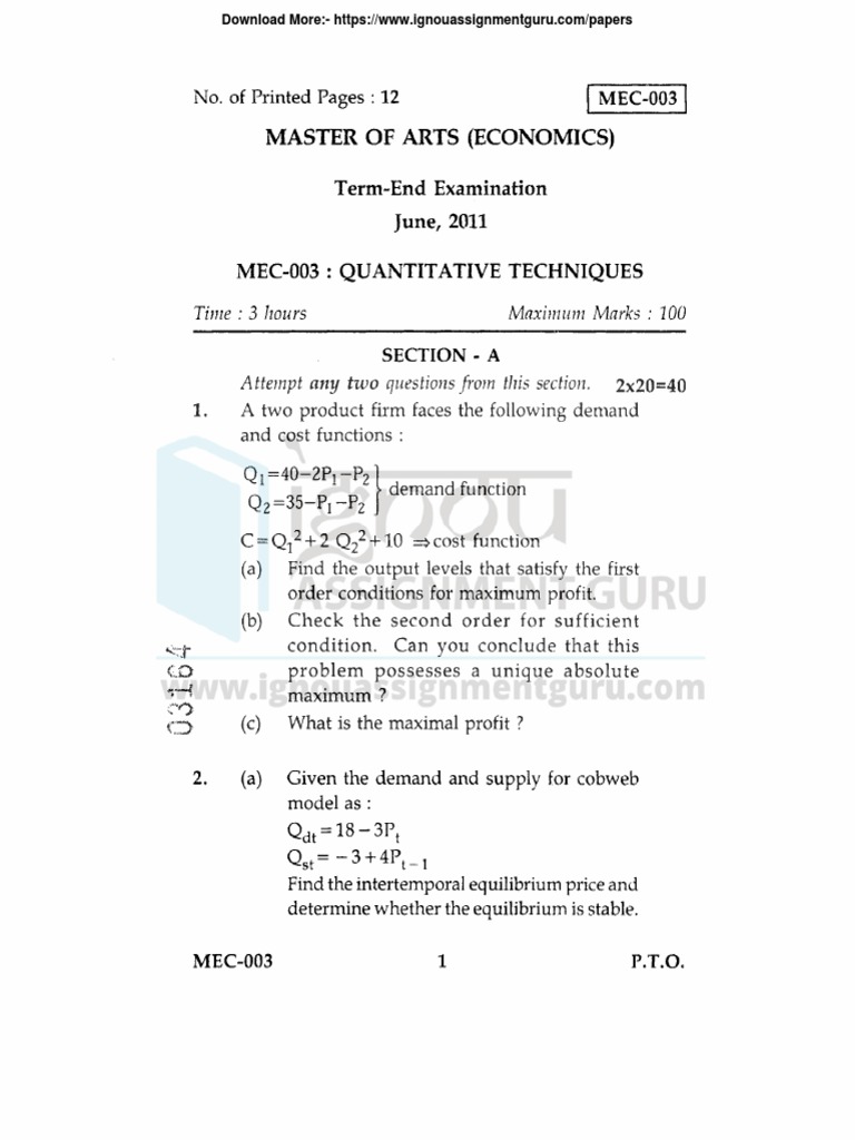 MEC 003 Previous Year Question Papers by Ignouassignmentguru | PDF