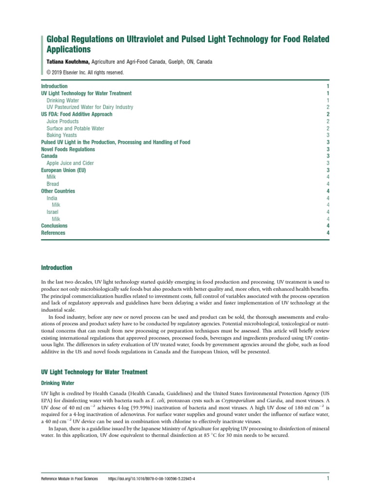 Global Regulations On Ultraviolet and Pulsed Light Technology For Food ...