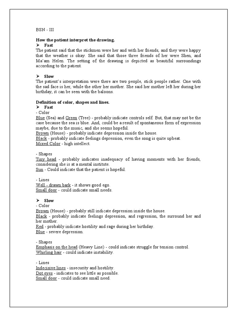 How The Patient Interpret The Drawing | PDF | Psychological Concepts ...