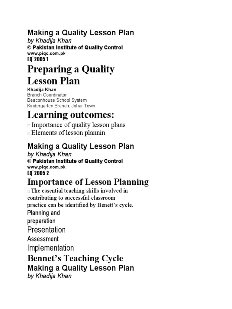 Making A Quality Lesson Plan | PDF | Lesson Plan | Neuropsychological ...