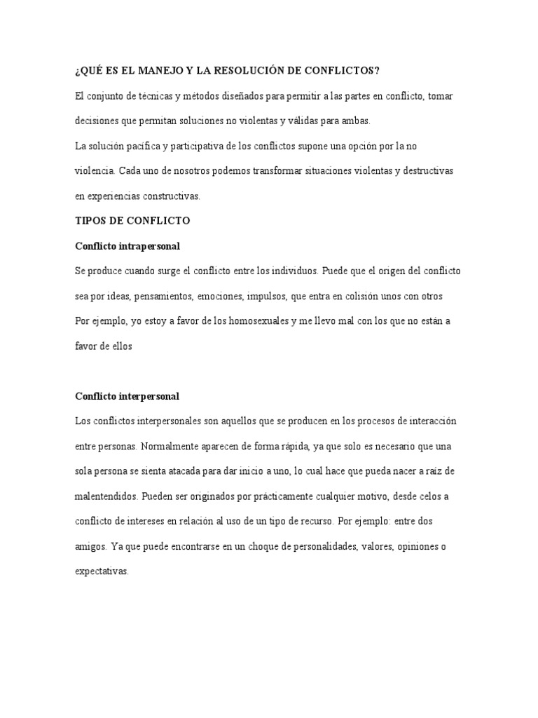 QUÉ ES EL MANEJO Y LA RESOLUCIÓN DE CONFLICTOS | PDF | Conflicto (proceso) | Información