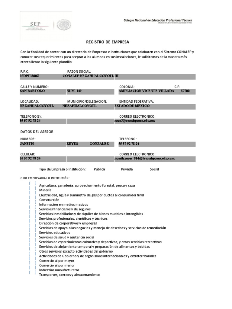 Formato de Registro de Empresa | PDF