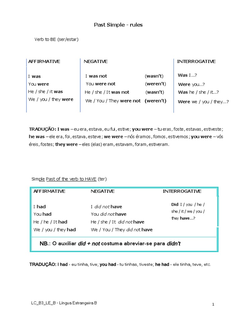 CLC - LEC - Past Simple - Rules | PDF | Cognitive Science | Linguistics