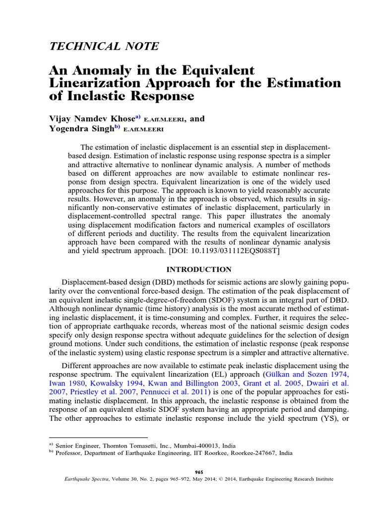 An Anomaly In The Equivalent Linearization Approach For The Estimation Of Inelastic Response