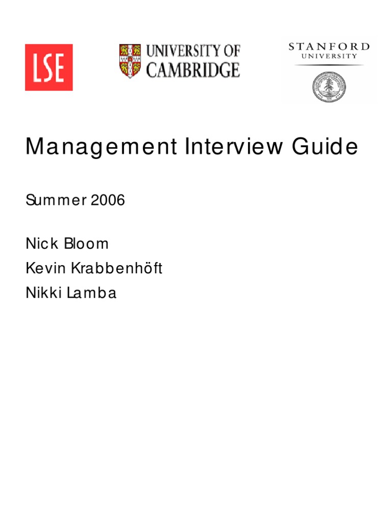 Management Interview Guide: Summer 2006 Nick Bloom Kevin Krabbenhöft ...