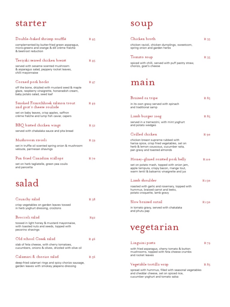 Trees Dinner Menu May 2011 | PDF | Salad | Foods