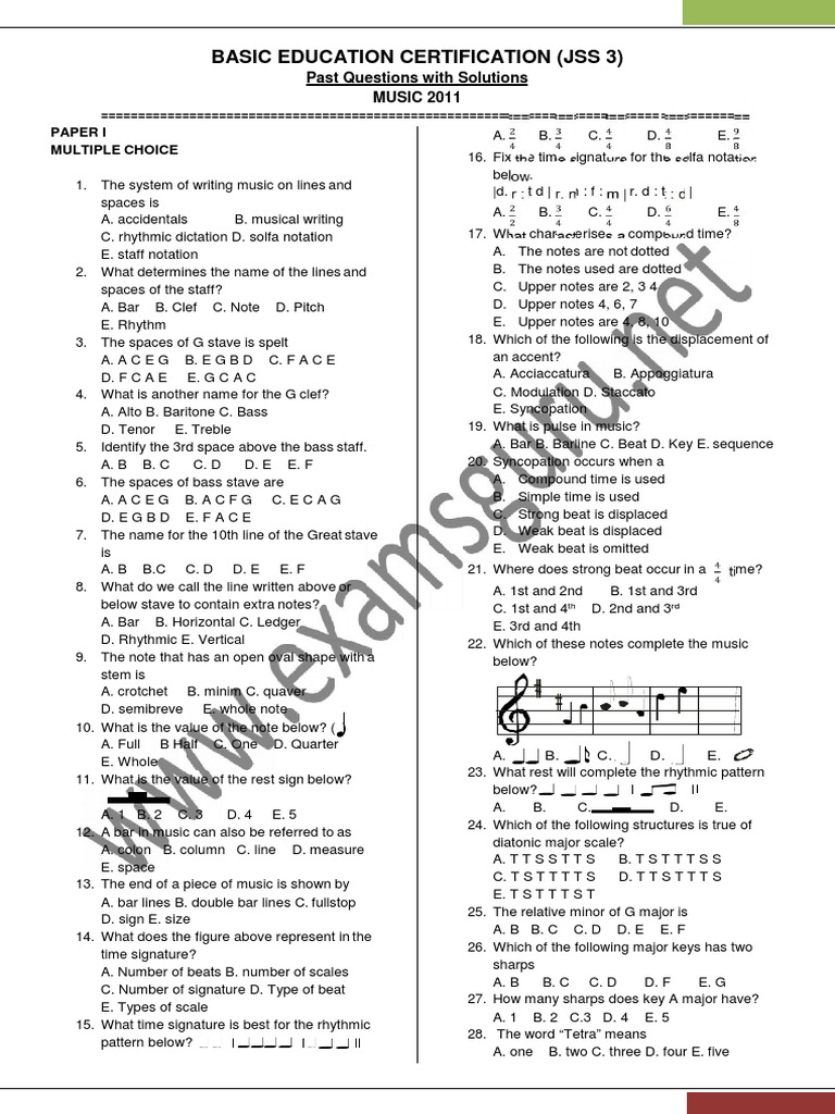 Junior WAEC Past Question - Music (PDF - Io) | PDF
