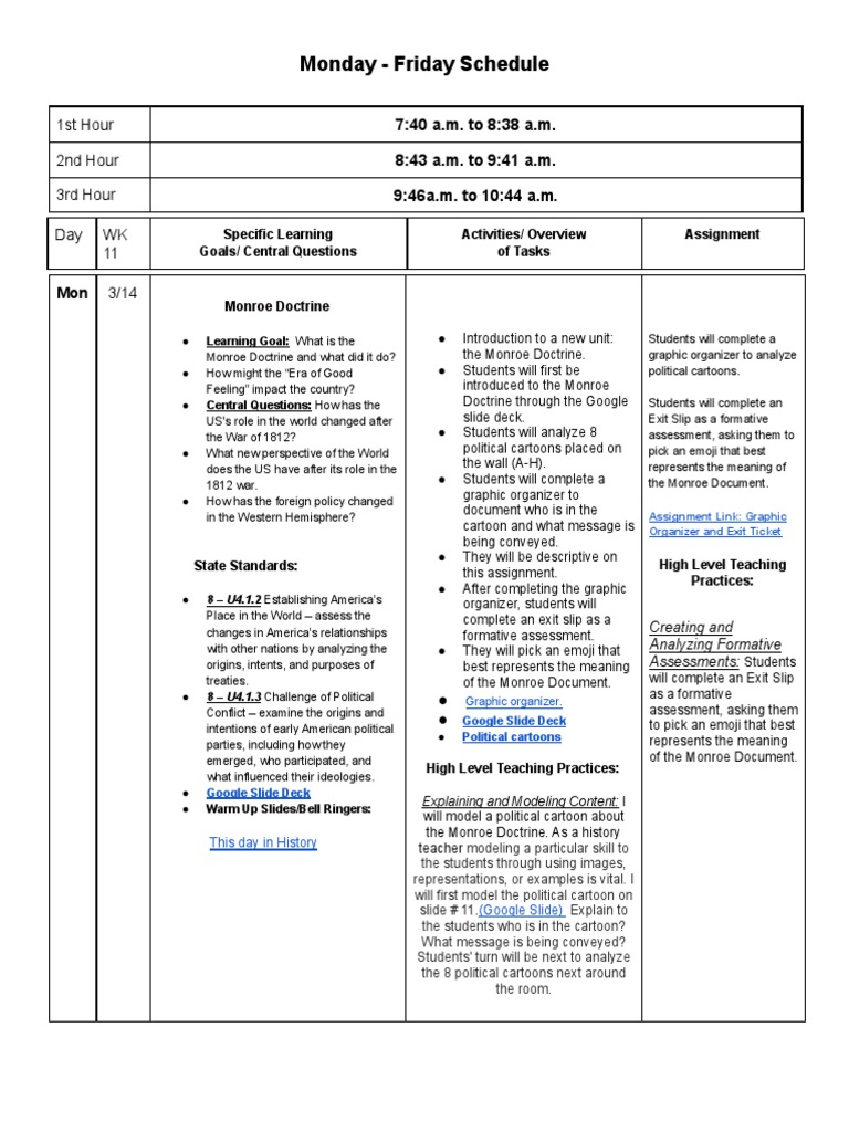 Weekly Lesson Plan - Week 11 | PDF