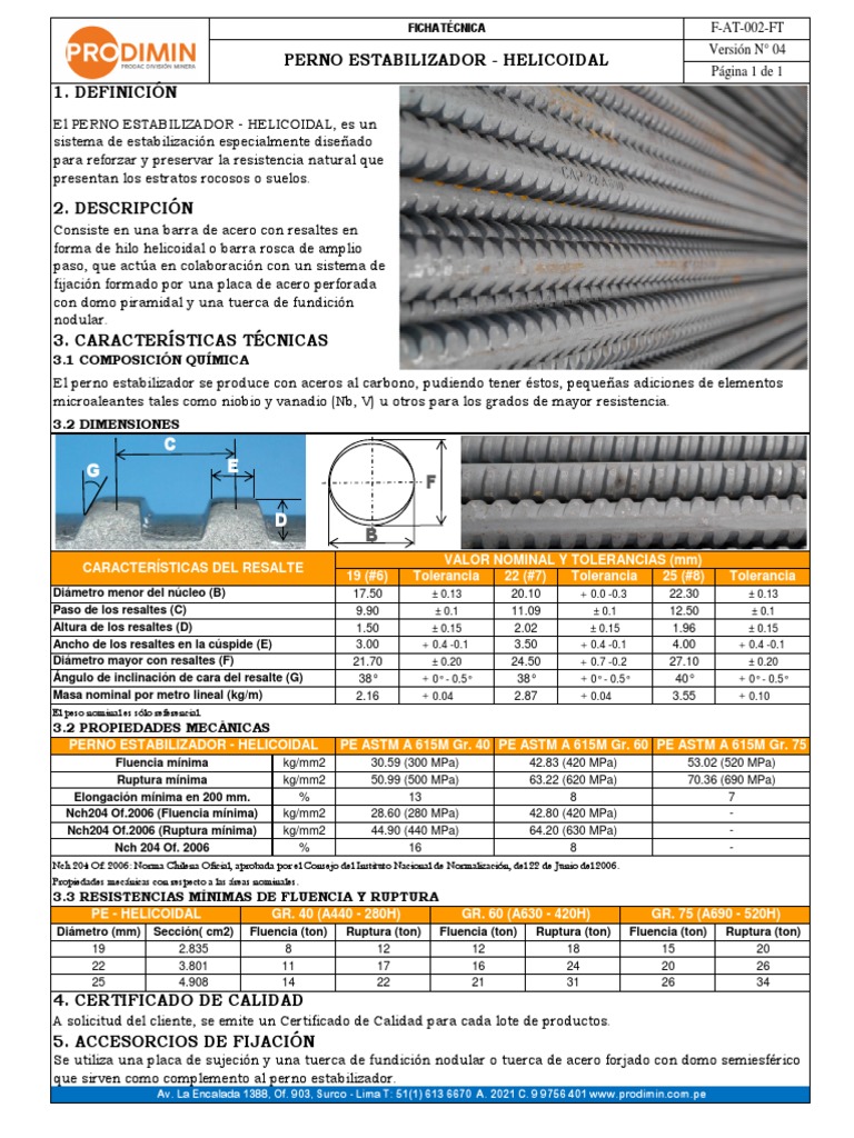 Ficha Técnica de Perno Helicoidal | PDF | Tornillo | Elementos químicos