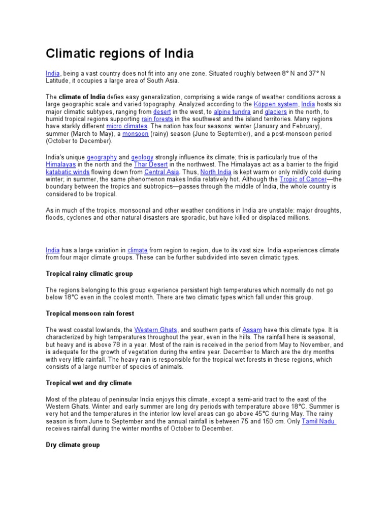 Climatic Regions of India | PDF | Subtropics | Climate