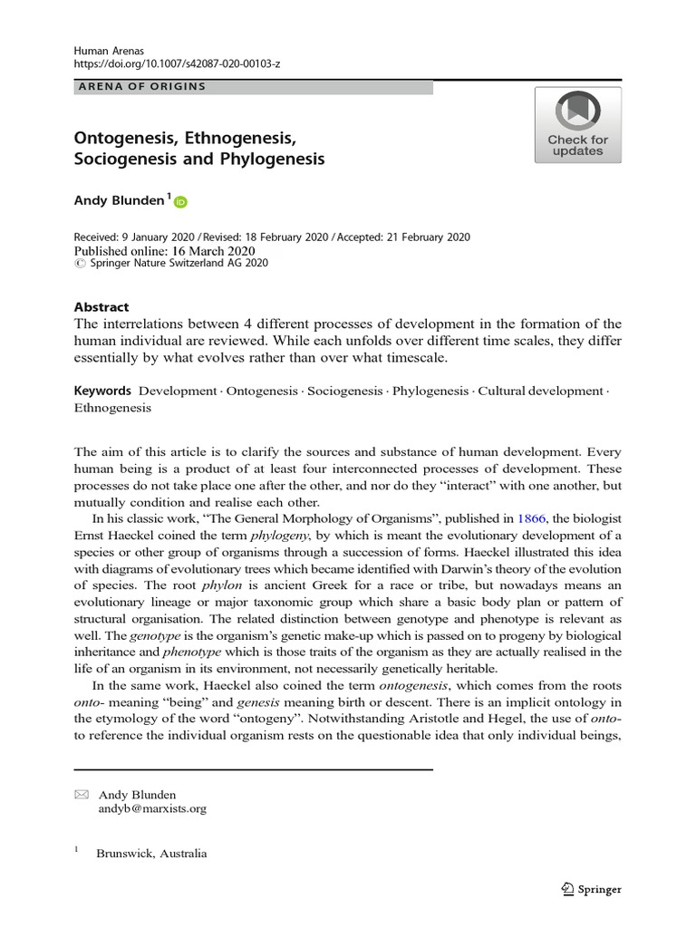 Blunden - Ontogenesis, Ethnogenesis, Sociogenesis and Phylogenesis ...