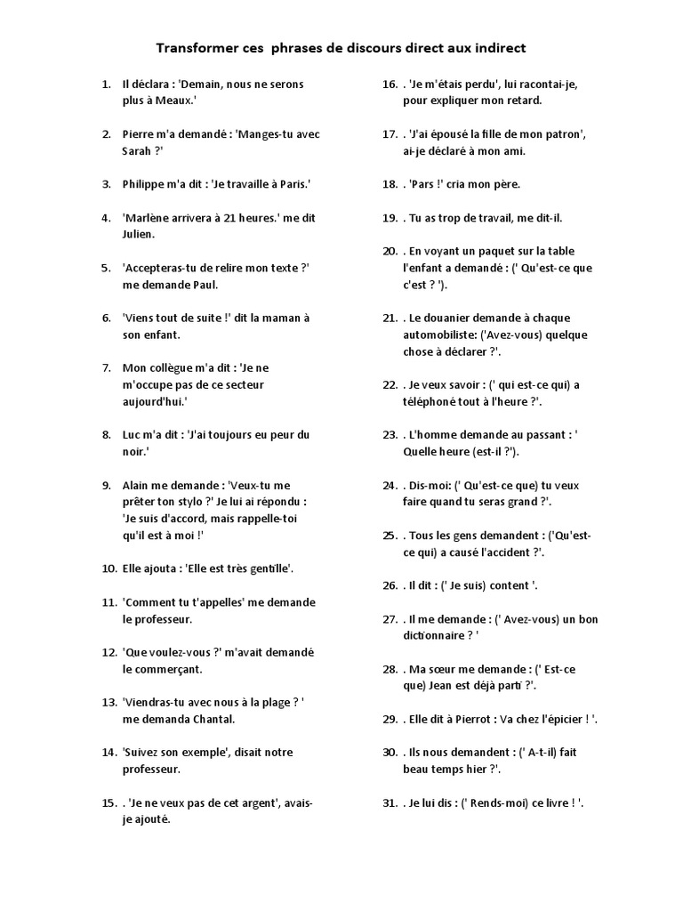Exercice Discours Direct Indirect | PDF