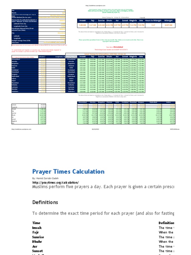 Prayer Times Calculator - 2022 | PDF