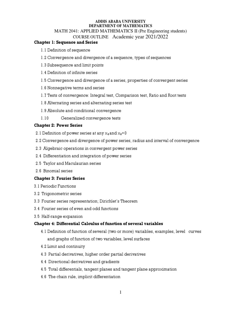 Academic Year 2021/2022: MATH 2041: APPLIED MATHEMATICS II (Pre ...