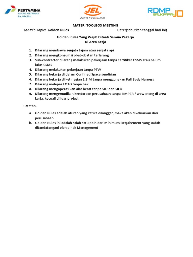 Materi Toolbox Meeting K3 Terbaru | PDF | Teknologi & Rekayasa