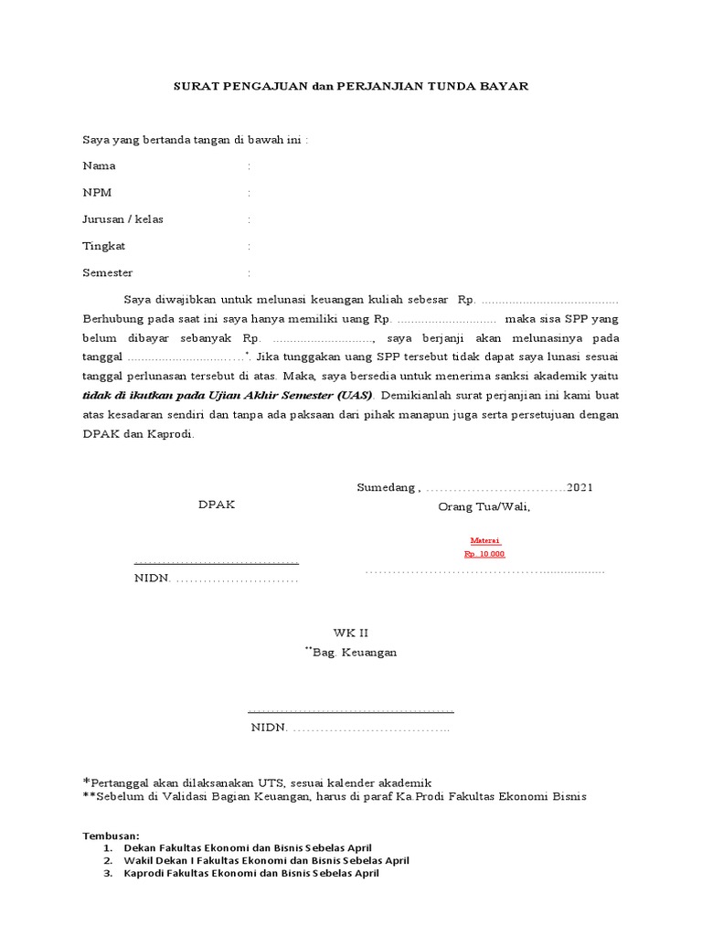 Surat Tunda Bayar Kuliah | PDF